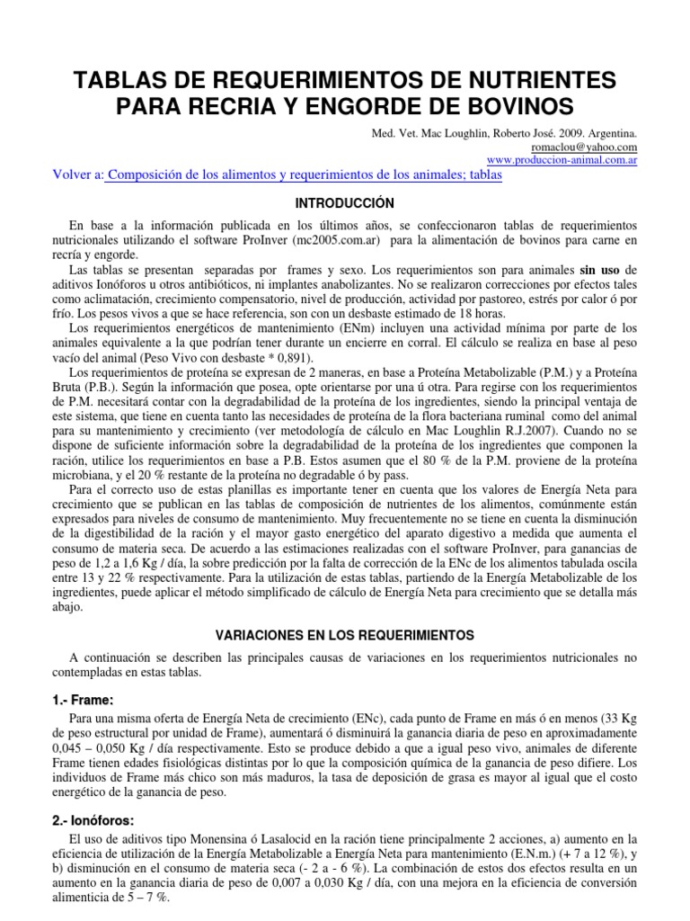 17 Tablas - NRC, PDF | PDF | Nutrición | Dieta y nutrición