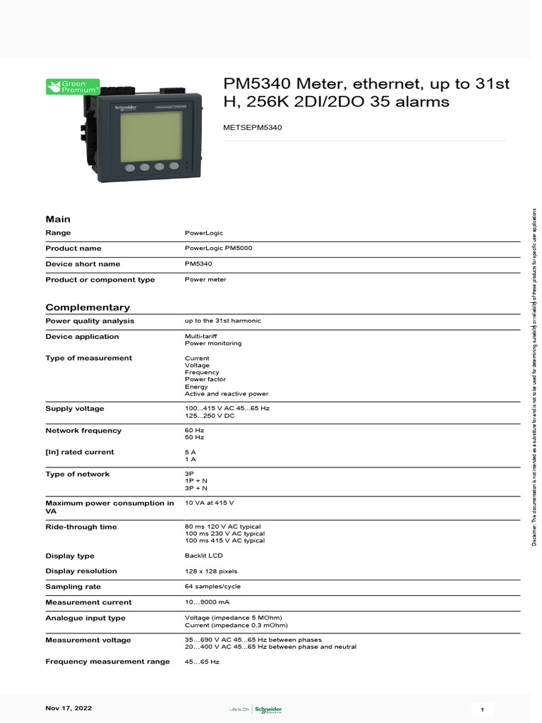 PowerLogic PM5000 Series - METSEPM5340 | PDF | Alternating Current | Ac Power