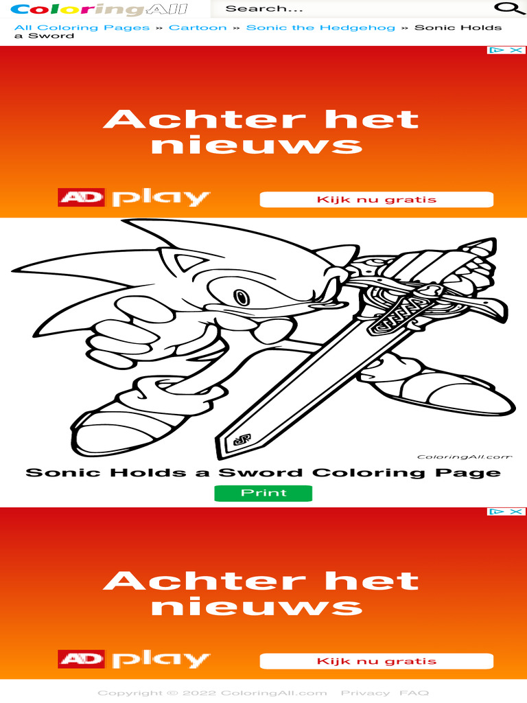 Sonic Holds A Sword Coloring Page - ColoringAll | PDF
