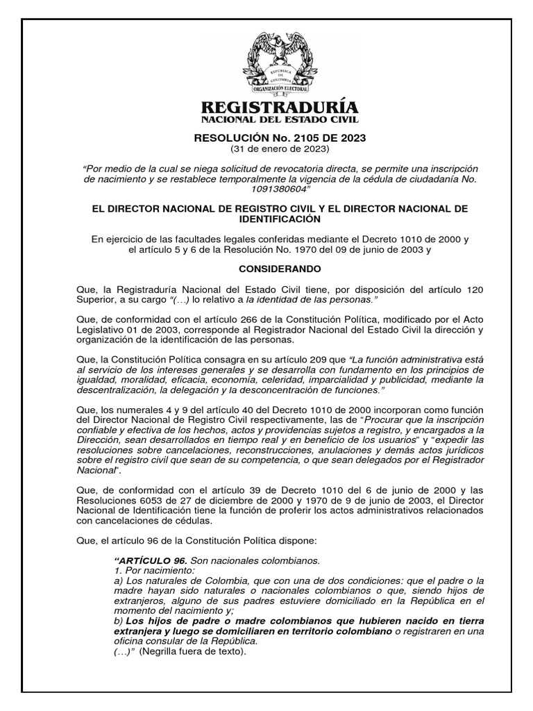 Res 2105 | PDF | Documento de identidad | Gobierno