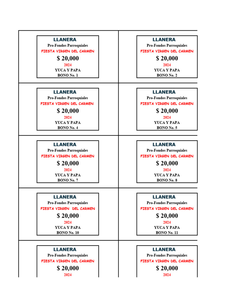 Boletas Comidas para Las Festividades (Version 1) | PDF