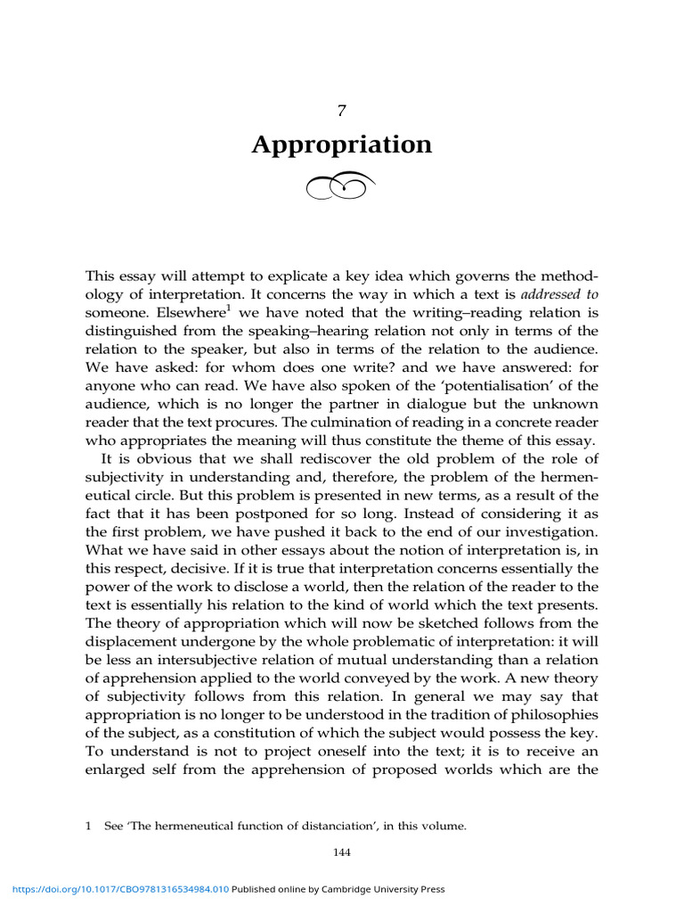 Appropriation | PDF | Hermeneutics | Edmund Husserl