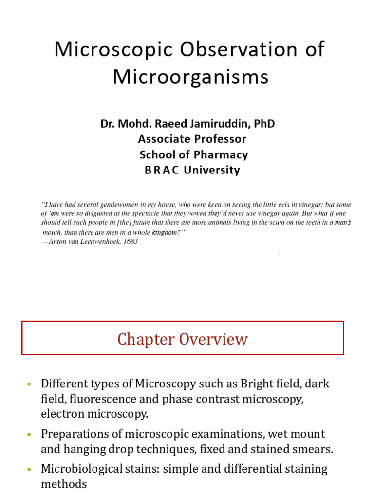 Chapter 1 Microscopic Observation of Microorganisms | PDF | Microscopy | Angular Resolution