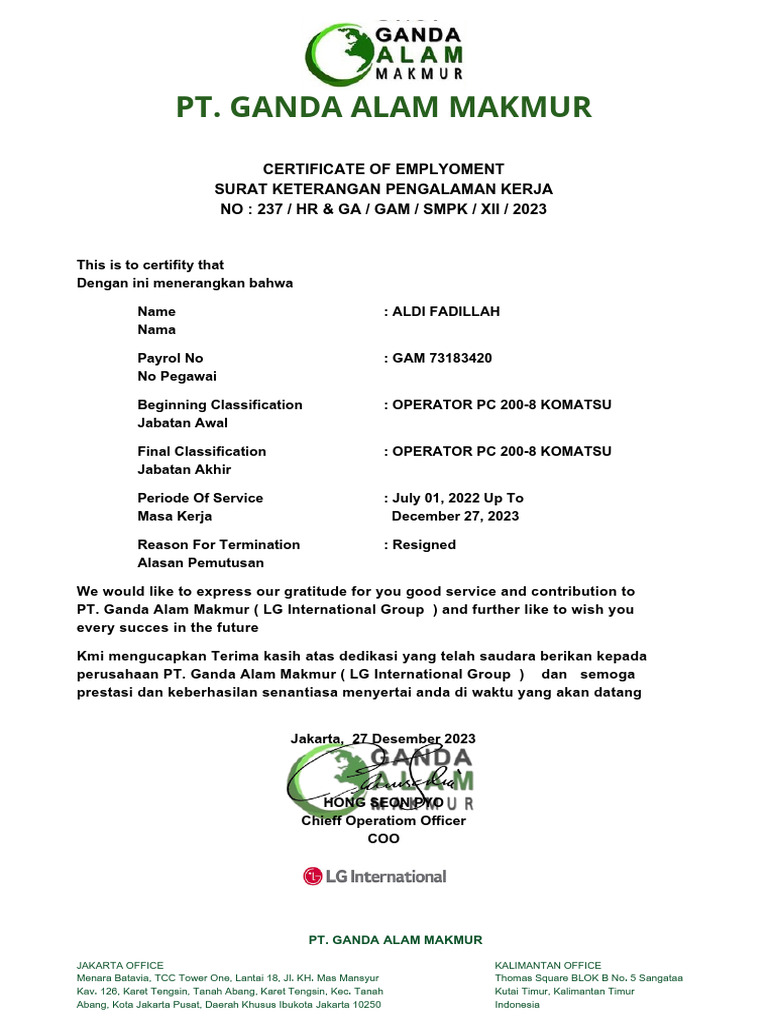 Pt. Ganda Alam Makmur 1 | PDF