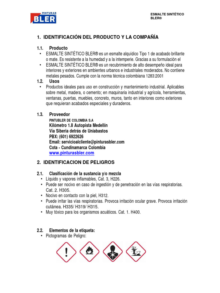 Esmalte Sintético BLER®: Características y Usos | PDF | Agua | Residuos