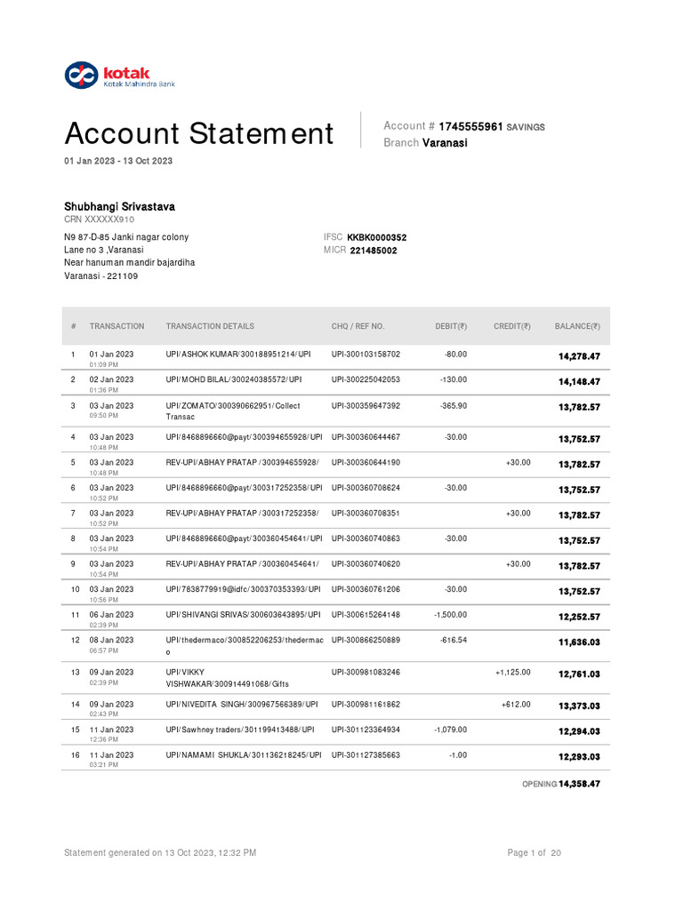Statement | PDF | Debits And Credits | Debit Card