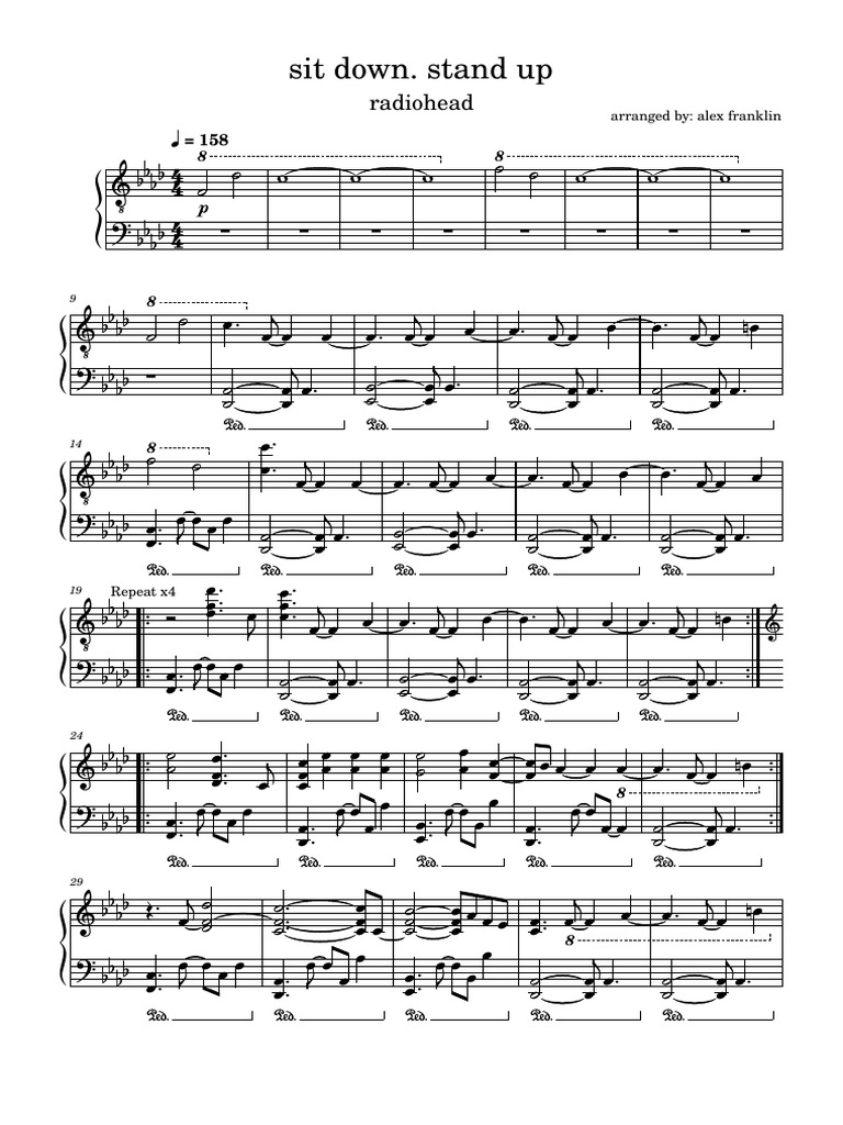 Sit Down Stand Up Radiohead Solo Piano Sheet Music | PDF