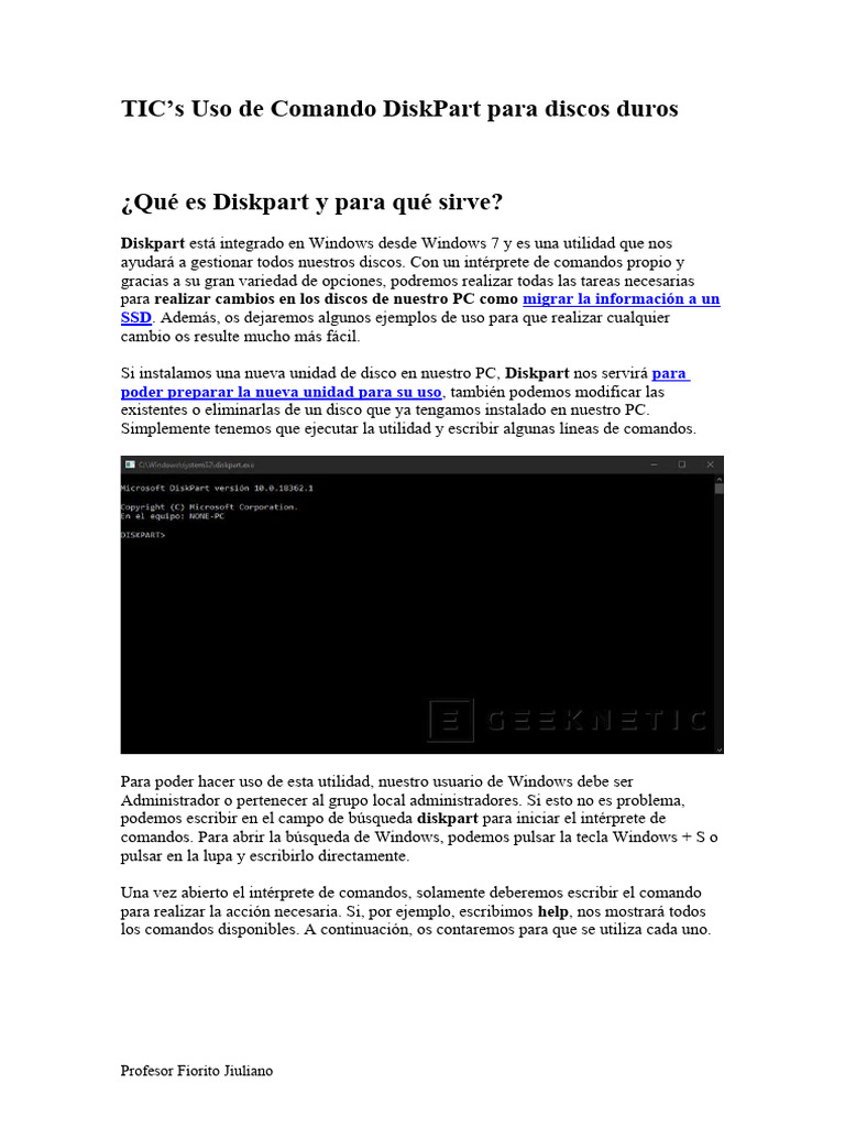TIC's Comando DiskPart | PDF | Informática | Tecnología de sistema operativo