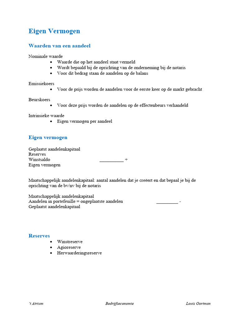 Eigen Vermogen Samenvatting | PDF