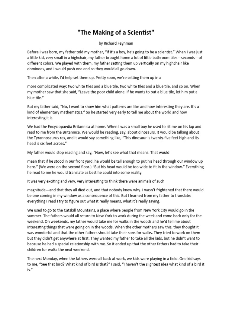 Feynman's Early Lessons in Science | PDF