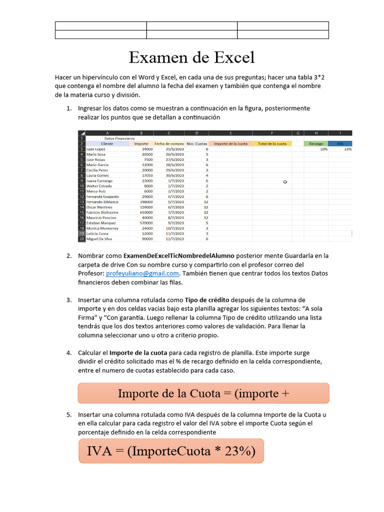 Examen de Excel | PDF
