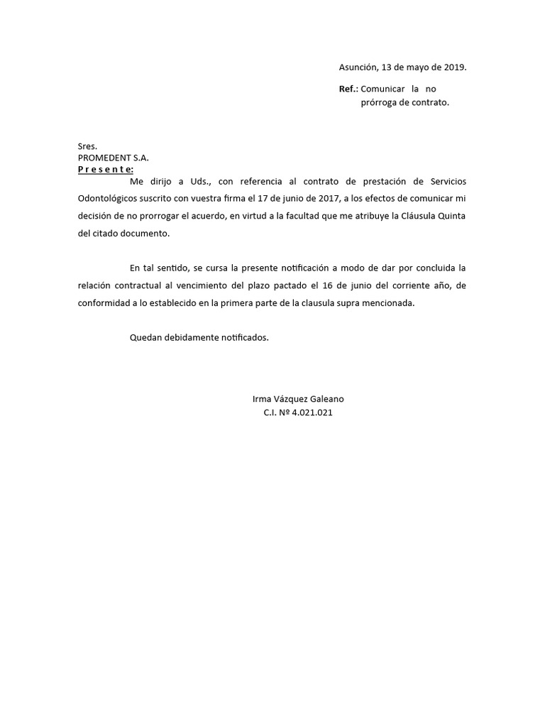 Nota de No Prorroga | PDF