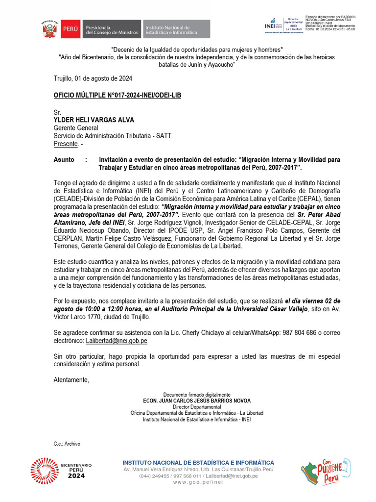 OM N017-Invitación A Evento 02 de Agosto-SATT (F) | PDF | Perú