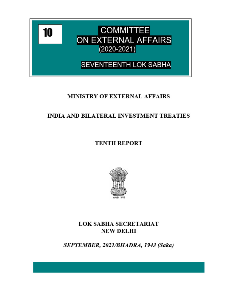 Ministry of External Affairs BIT | PDF | Treaty | World Trade Organization