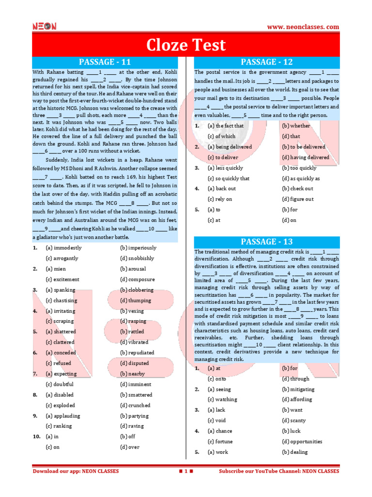 Cloze Test Practice for Competitive Exams | PDF | Economics ...