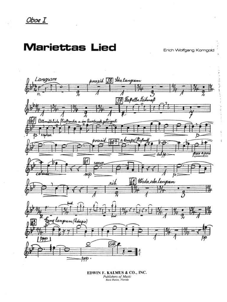 Korngold - Mariettas Lied Oboé 1 | PDF