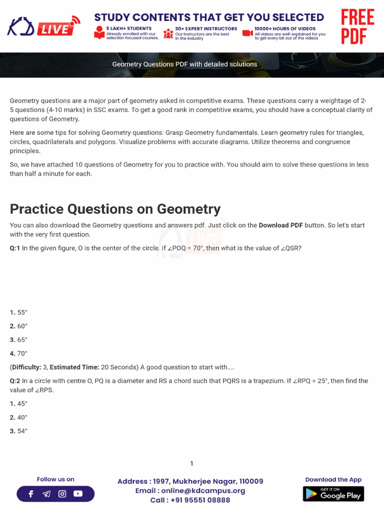 Geometry Questions PDF With Detailed Solutions | PDF