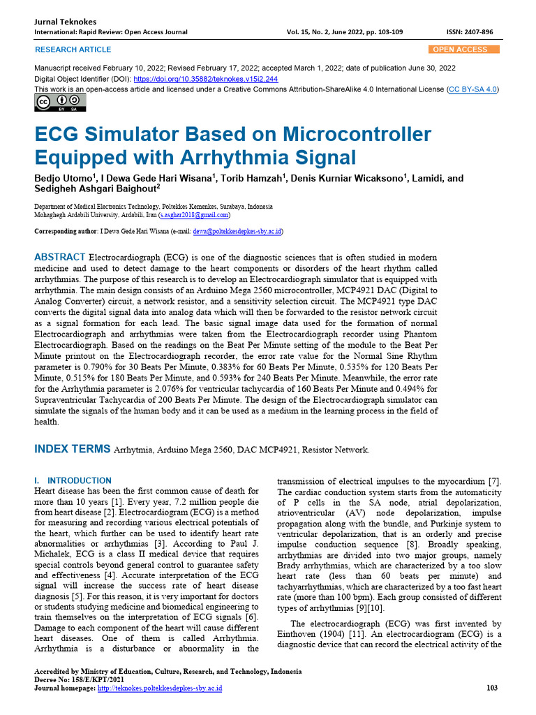 Ecg Simulator Based On Microcontroller E Pdf Electrocardiography