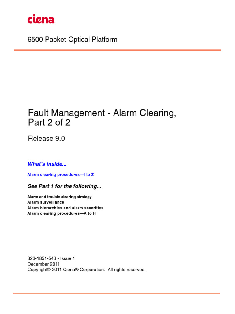 6500 Packet-Optical Platform, R9.0, Fault Management - Alarm Clearing, Part 2 of 2, Issue 1, 323 ...