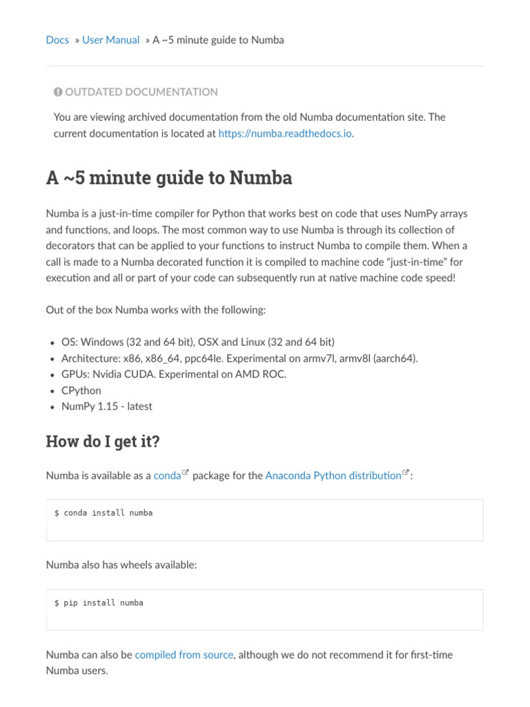 A 5 Minute Guide To Numba - Numba 0.50.1 Documentation | PDF | Compiler ...