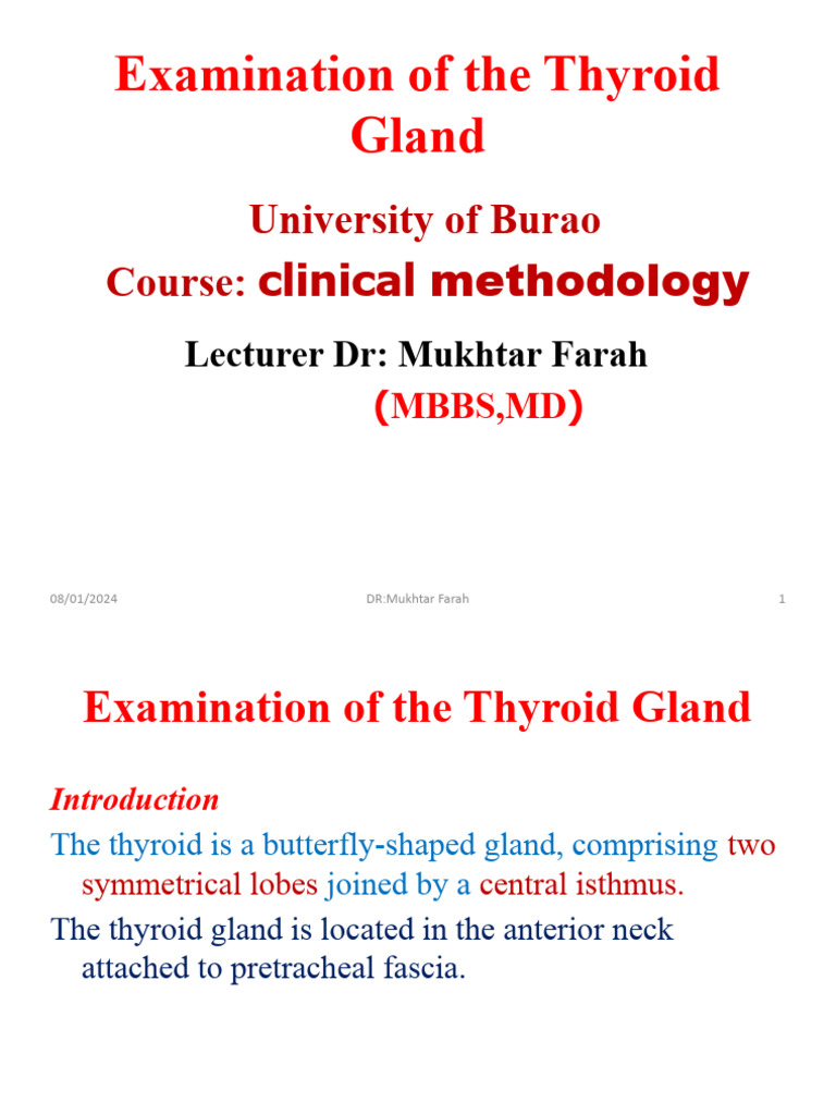 Thyroid Gland Examination Guide | PDF | Thyroid | Hyperthyroidism