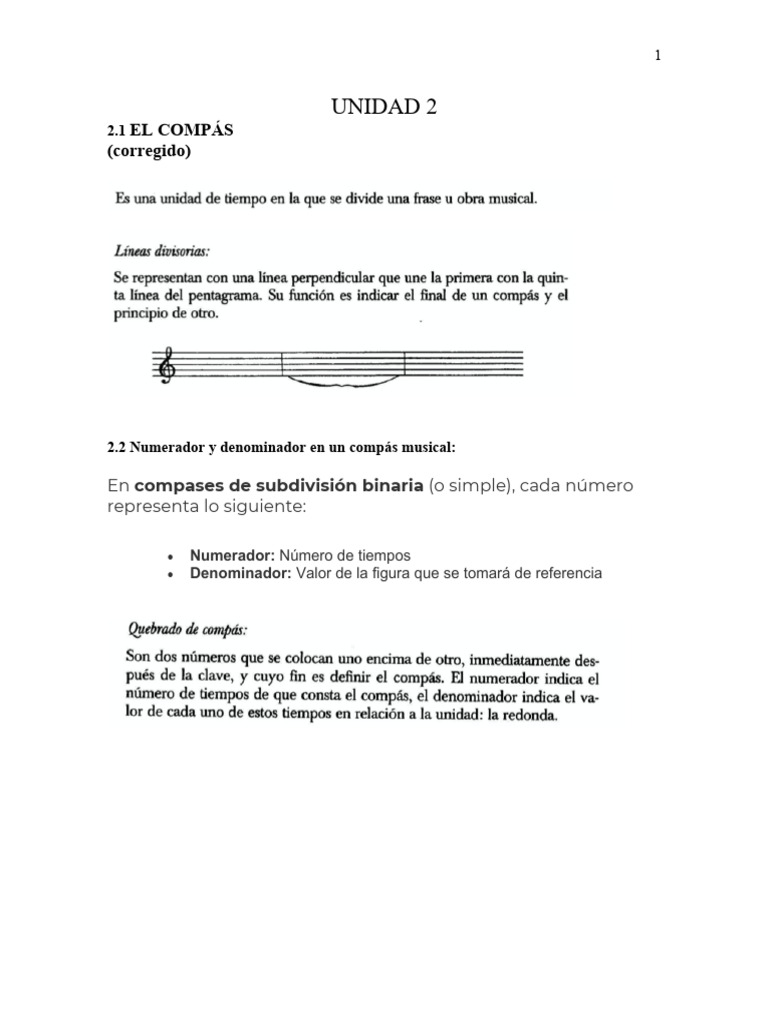 UNIDAD 2 COMPÁS Word | PDF | Formas musicales | Notación