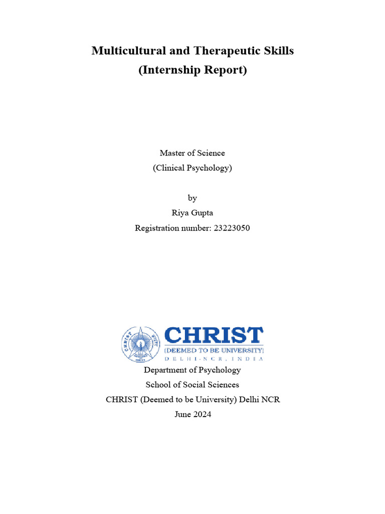 Summer Internship Report | PDF | Dialectical Behavior Therapy | Obsessive–Compulsive Disorder