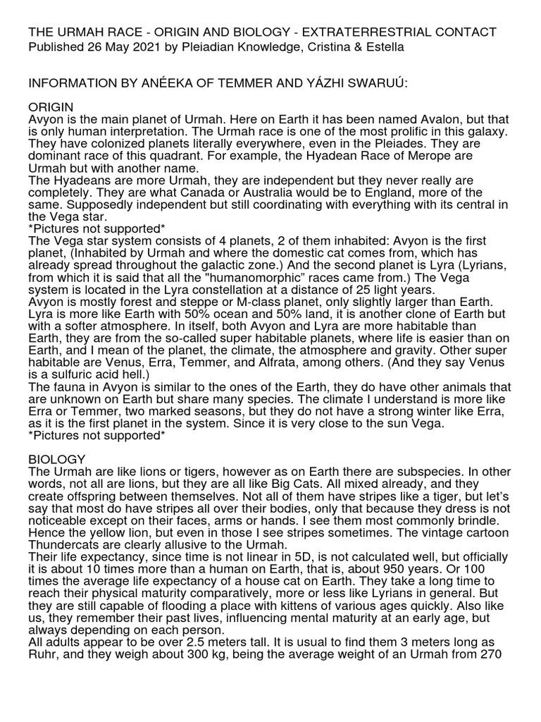The Urmah Race Origin and Biology Extraterrestrial Contact | PDF | Hand ...