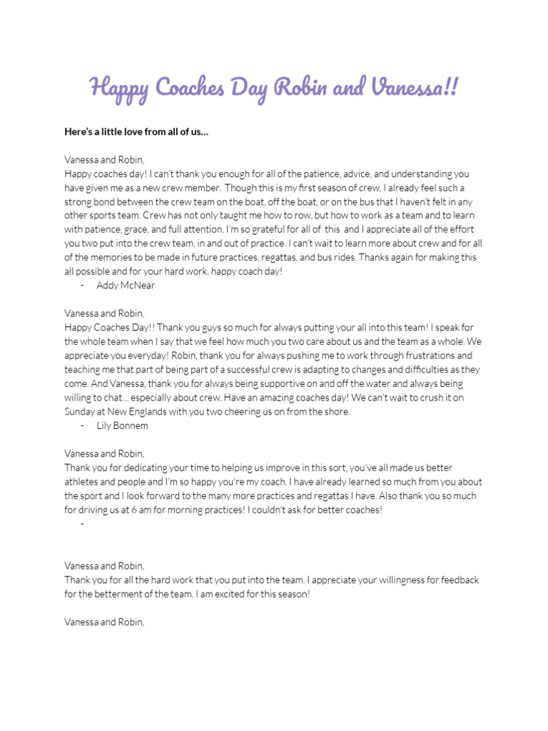 Coach Day Thank You Document | PDF | Sports & Recreation | Lifestyle