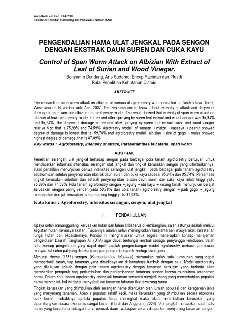 Ian Hama Ulat Jengkal Pada Sengon Dengan Ekstrak Daun Suren Dan Cuka ...