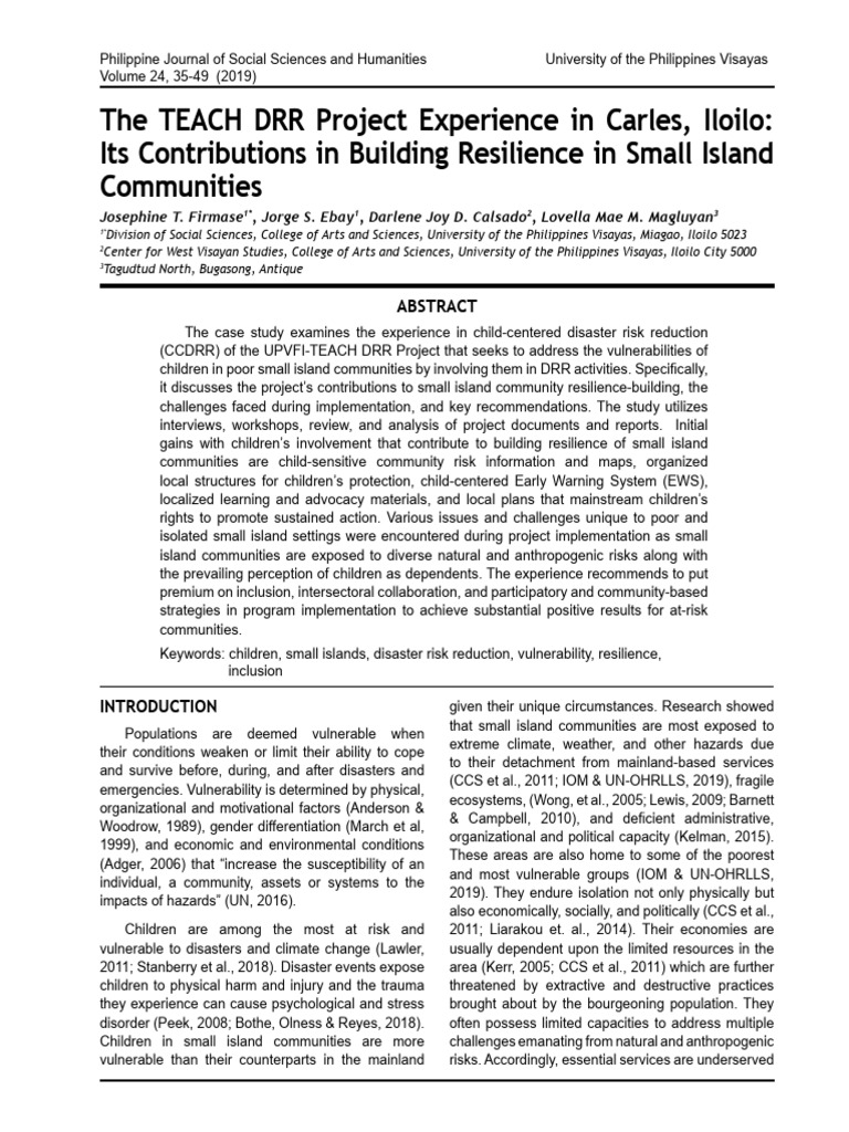 The TEACH DRR Project Experience in Carles Iloilo Its Contributions in ...