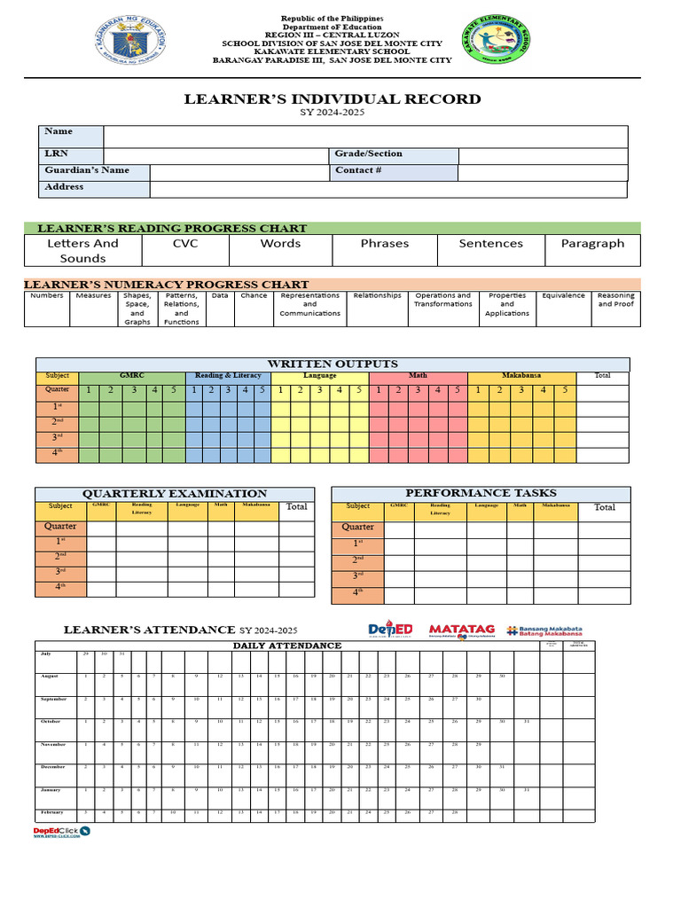 Learner's Individual Record Form | PDF | Literacy | Mathematics