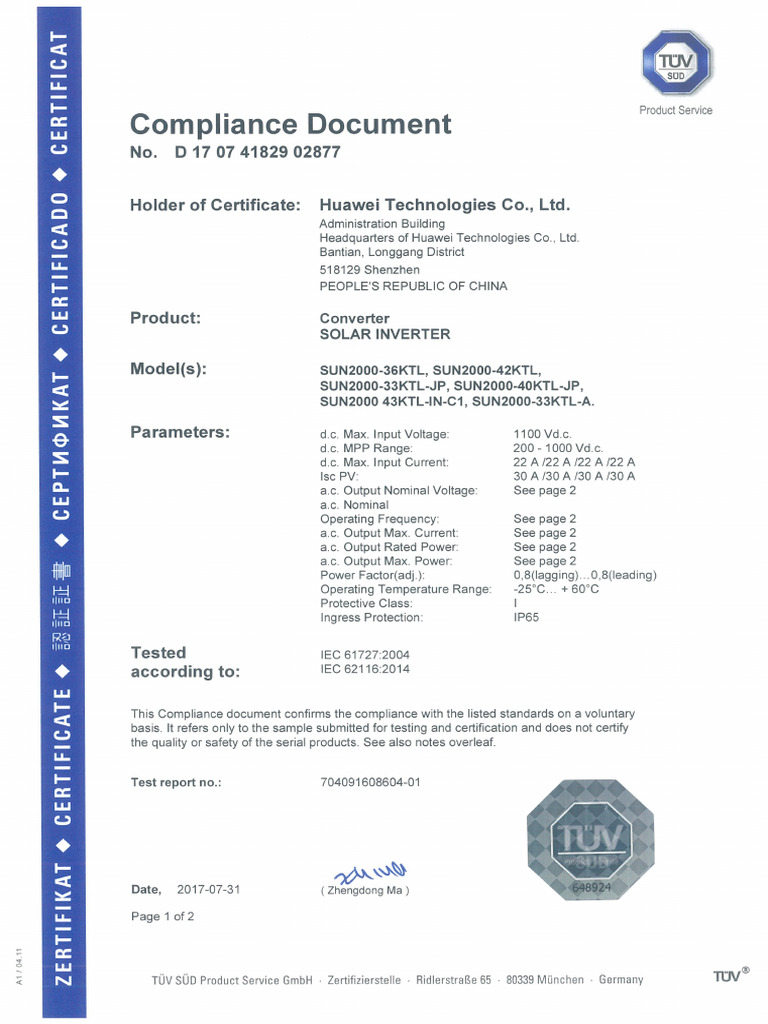 IEC 62116 - SIW500H ST030 - Certificado | PDF