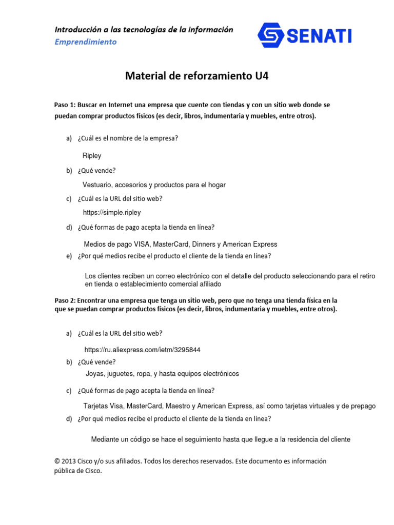 Material de Reforzamiento U4 | PDF | Las compras en línea | Comercio ...