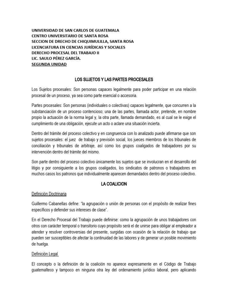04 Los Sujetos y Las Partes Procesales | PDF | Derecho laboral | Ley ...