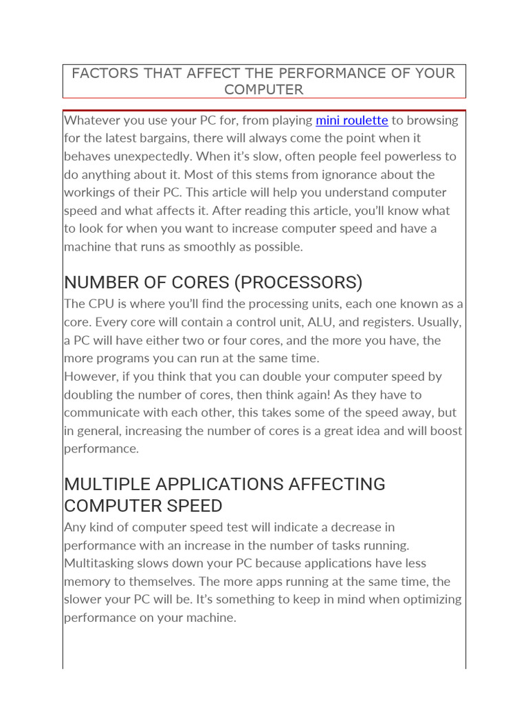 Factors That Affect The Performance of Your Computer | PDF | Central Processing Unit | Cpu Cache