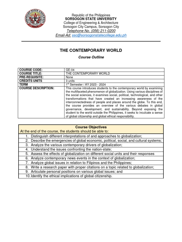 TCW Course Outline | PDF | Globalization | Social Sciences
