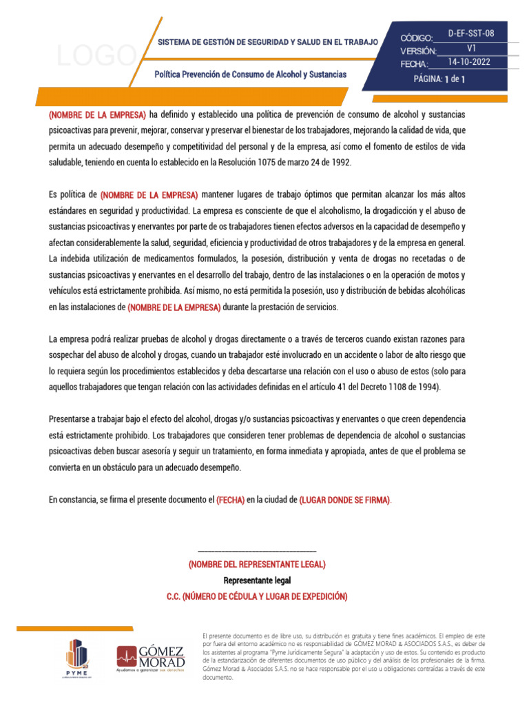 Politica Prevenci N de Consumo de Alcohol y Sustancias. | PDF | Drogas | La dependencia de ...