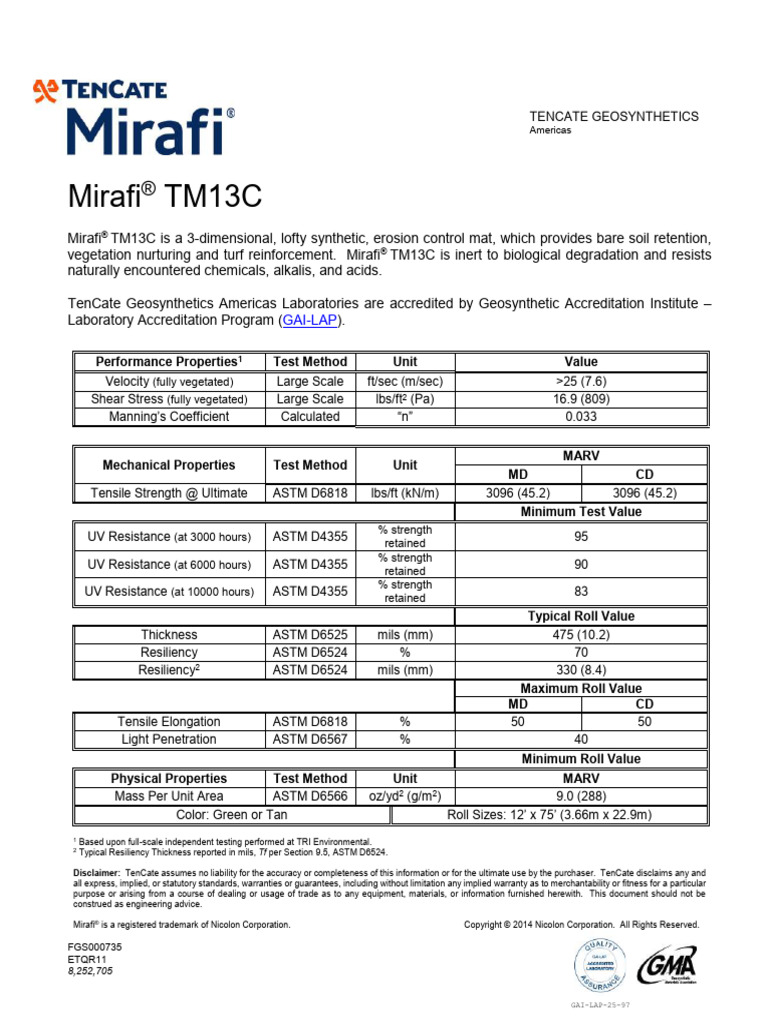 Mirafi TM Ficha Ténica | PDF | Physical Sciences | Materials