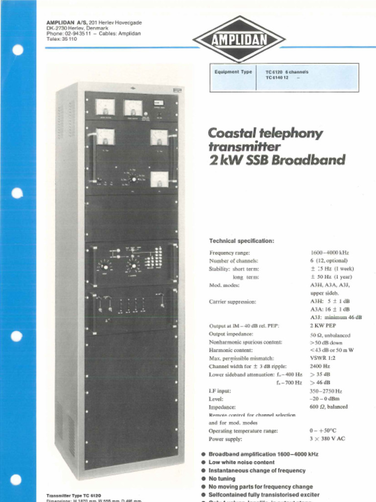 Amplidan TC 6120 2kW SSB Transmitter | PDF