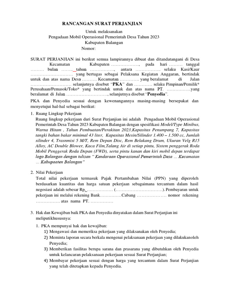 Rancangan Surat Perjanjian Tender-1 | PDF