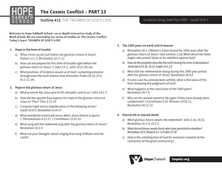 Hope Sabbath School Outlines 2024 - 13 | PDF | Book Of Revelation ...