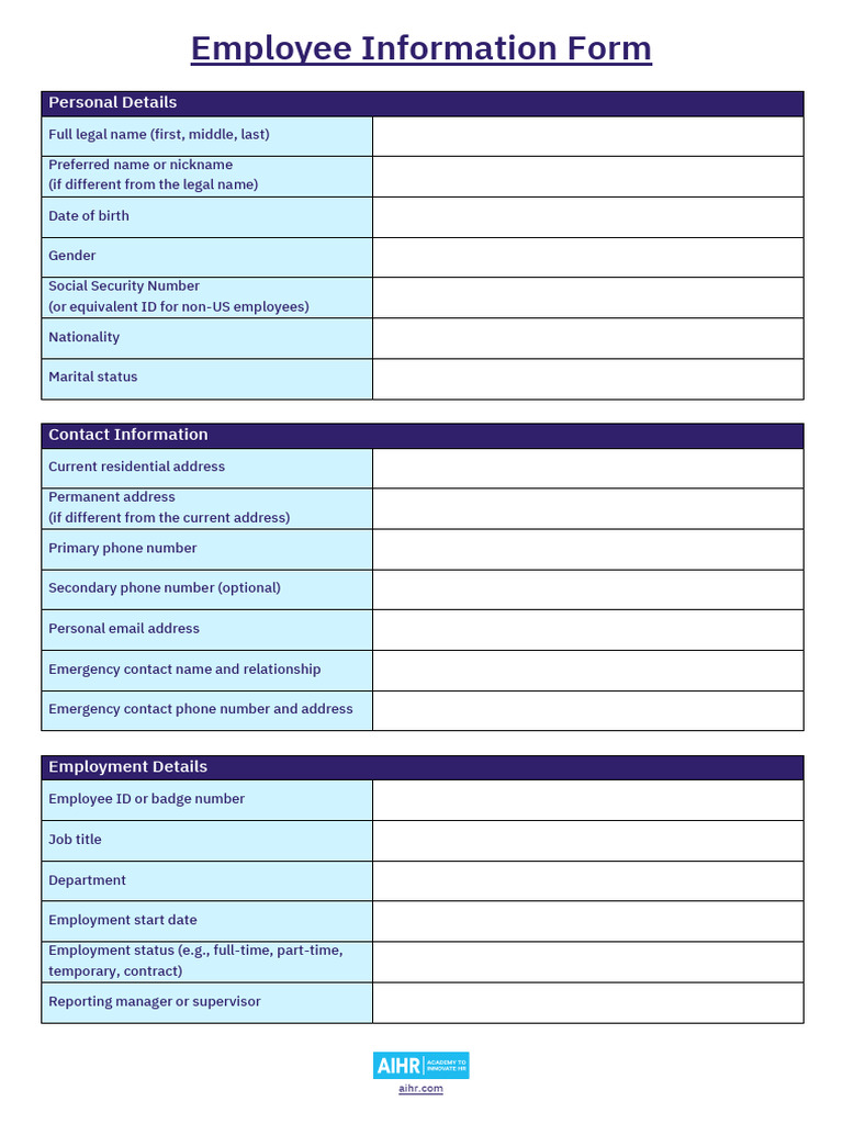 Employee Information Form Template PDF | PDF