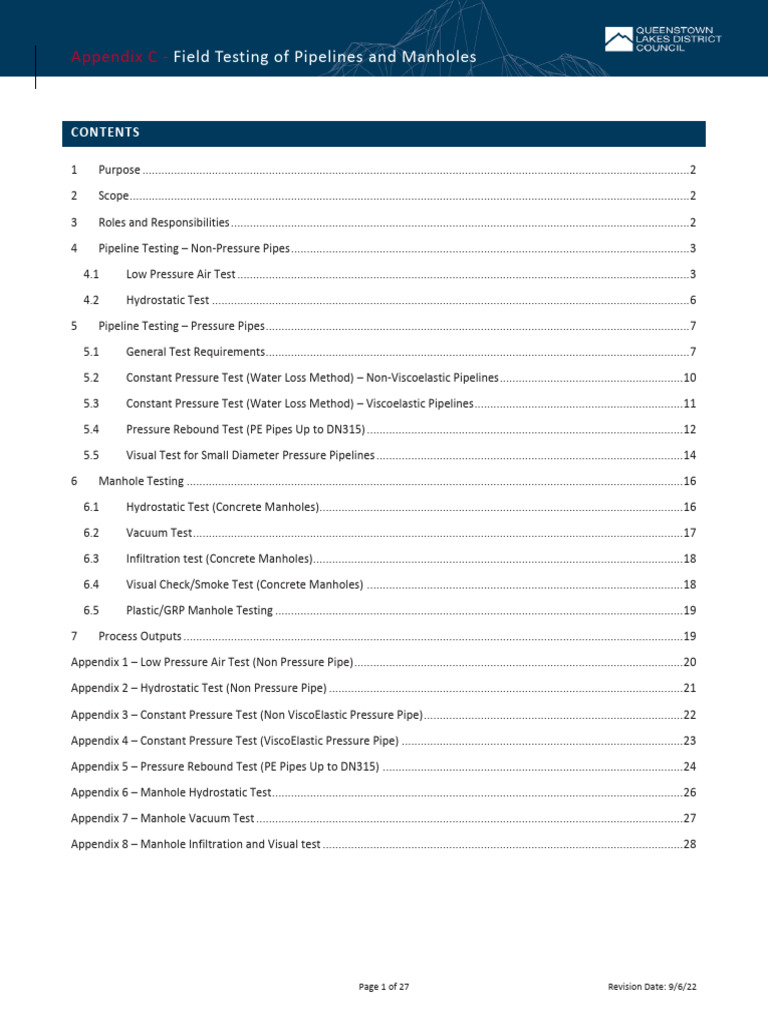 Appendix C - Field Testing of Pipelines DRAFT For CONSULTATION | PDF ...