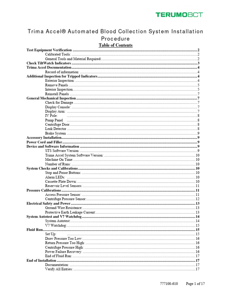 Trima Install Procedure 777100610A | PDF | Pressure Measurement ...