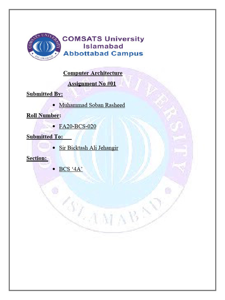 Architecture Assignment 1 | PDF | Central Processing Unit | Computer Architecture
