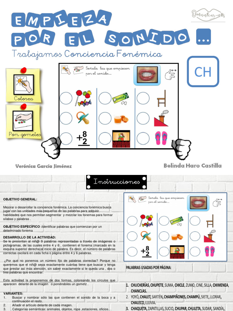 Conciencia Fonemica Comienza Por El Sonido CH Dactilologico | PDF