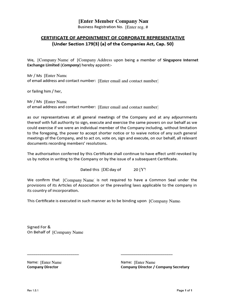 Corporate Representative Form | PDF