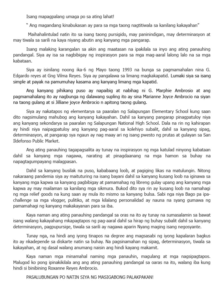 Pagpapakilala Sa Panauhing Tagapagsalita Doc Rommel | PDF