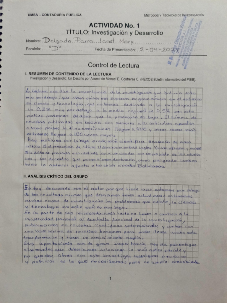 Actividad No 1 Control de Lecturo | PDF